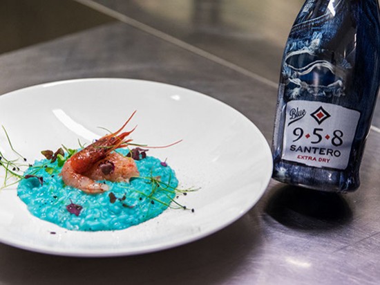 Risotto al 958 Santero Blue con gamberi rossi di Mazara del Vallo